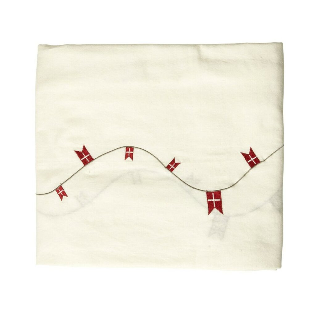 Speedtsberg borddug med flag - Smuk hvid dug i bomuld & hør